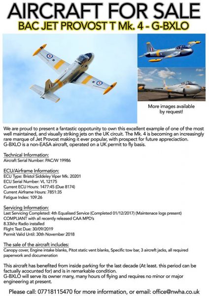 Airworthy Jet Provost Mk.4 / T.5A Trainers Offered For Sale